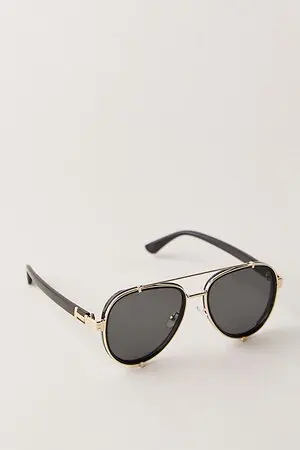 Free People Wesley Oversized Aviator Sunglasses - Black With Black