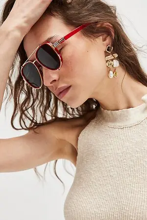 Free People Wesley Oversized Aviator Sunglasses Red/navy Lens