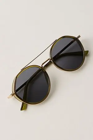 Free People Lola Round Aviator Sunglasses - Lime With Blue Lens