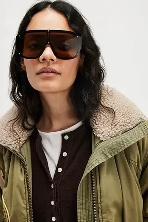 Free People Cooper Oversized Shield Sunglasses Pine Green
