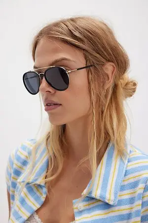 Free People Tatum Polarized Aviator Sunglasses Black/smoke Gradient