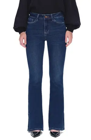 BAYEAS Bayeas Split Hem Flare Leg Jeans Dark Blue