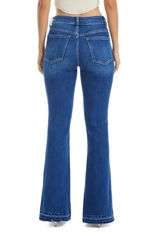 BAYEAS Split Hem Flare Leg Jeans - Indigo Rock