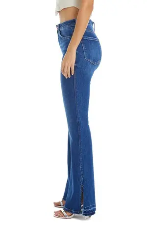BAYEAS Split Hem Flare Leg Jeans - Indigo Rock