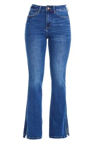 BAYEAS Split Hem Flare Leg Jeans - Indigo Rock