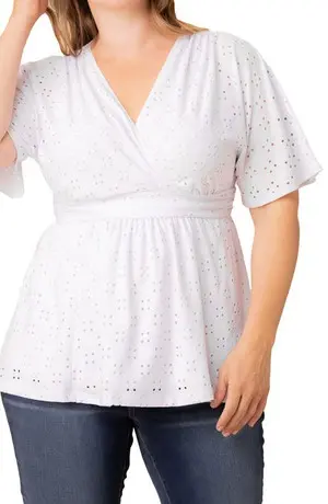 KIYONNA Sunny Day Eyelet Wrap Top - White