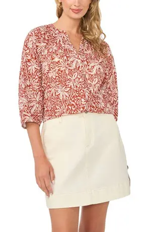 Vince Camuto Floral Print Button-up Shirt - Rust