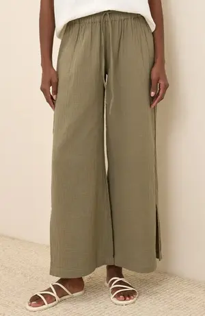 PACT Organic Cotton Coastal Double Gauze Split Hem Pant - Khaki Green