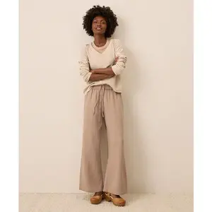 PACT Organic Cotton Coastal Double Gauze Split Hem Pant Stucco
