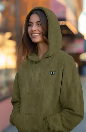 DALIX Butterfly Mineral Washed Hoodie - Olive