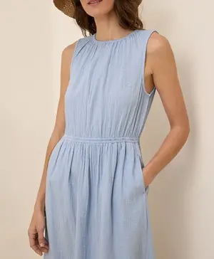 PACT Organic Cotton Coastal Double Gauze Tiered Midi Dress - Cornflower Blue
