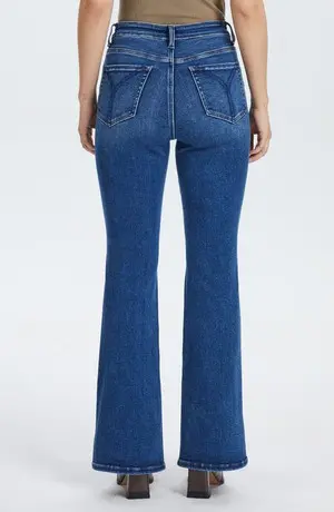 BAYEAS High-waist Slit Flare Jeans - Dark Blue