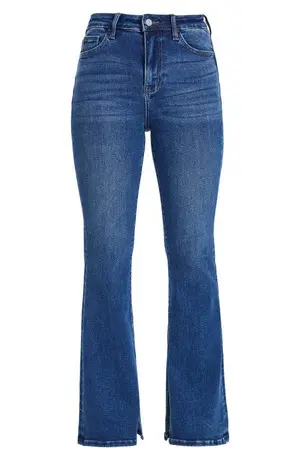 BAYEAS High-waist Slit Flare Jeans - Dark Blue