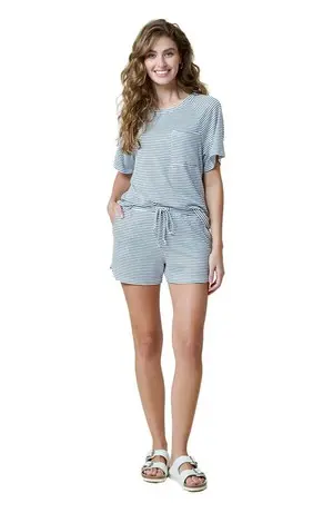 SOFTIES Softies Dream Slouchy Tee And Short Lounge Set Indigo-white Stripe