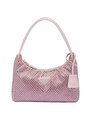 Prada Re-edition Satin Mini-bag With Crystals - Pink
