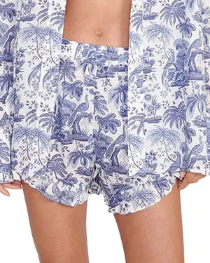 Staud Boyana Swim Cover-up Shorts - Blue Toile