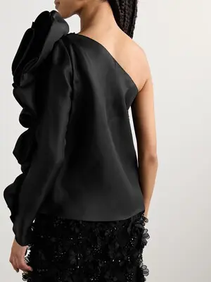 Carolina Herrera One-sleeve Ruffled Silk-gazar Top