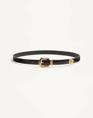 Valentino Garavani Vlogo Signature Brushed Calfskin Belt - Black