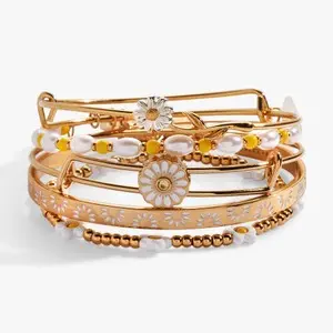 ALEX AND ANI Daisy Bangle Bracelet Set Of 5 - Gold
