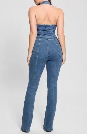 Guess Mia Denim Halter Jumpsuit - Pixie Blue