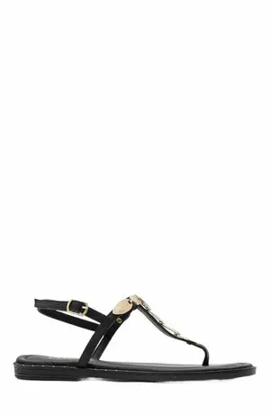FOREVER & ALWAYS SHOES Marea Leather Flat Sandal - Black Leather