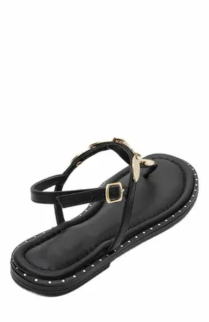 FOREVER & ALWAYS SHOES Marea Leather Flat Sandal - Black Leather