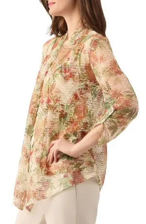 KASPER Floral Mesh Open-front Cardigan