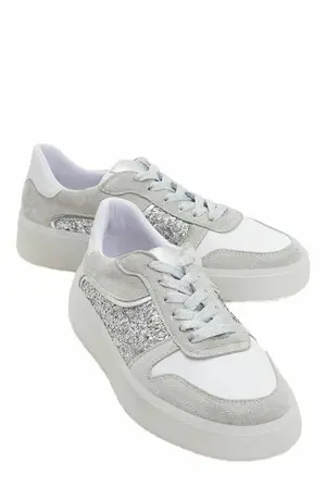FOREVER & ALWAYS SHOES Felipe Glitter Leather Sneakers - Silver Leather