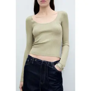 Mango Scoop Neck Ribbed Crop Sweater