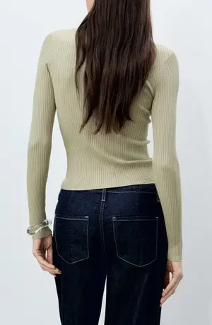 Mango Scoop Neck Ribbed Crop Sweater