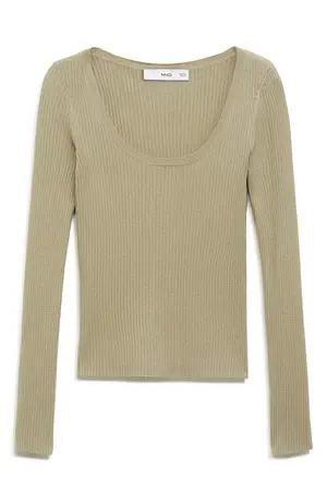 Mango Scoop Neck Ribbed Crop Sweater