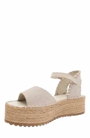 FOREVER & ALWAYS SHOES Serez Leather Platform Espadrille Sandals - Beige Suede Leather