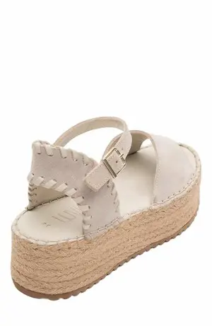 FOREVER & ALWAYS SHOES Serez Leather Platform Espadrille Sandals - Beige Suede Leather