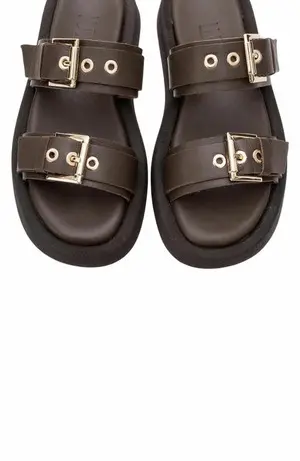 FOREVER & ALWAYS SHOES Finezza Leather Two-strap Sandals - Brown Leather