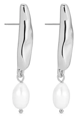 Ettika Pearl Drop Earrings - Silver