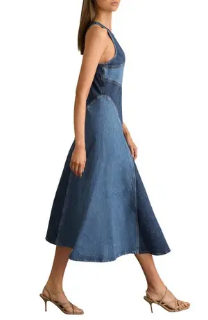 REISS Wilder Colorblock Denim Midi Dress