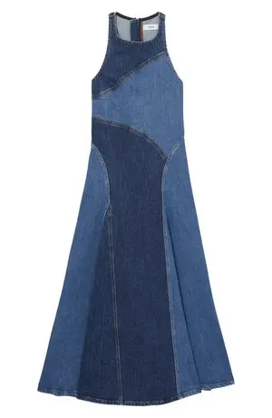 REISS Wilder Colorblock Denim Midi Dress