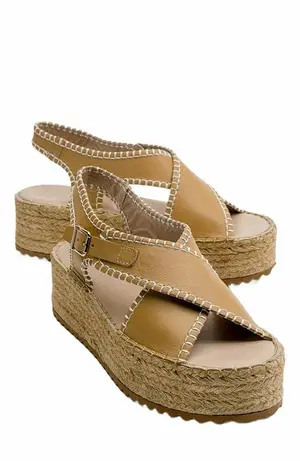 FOREVER & ALWAYS SHOES Bellezza Leather Platform Sandal - Dark Beige Leather