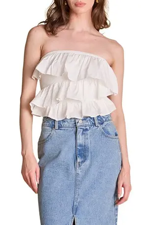 Endless Rose Mixed Media Ruffle Strapless Top - White