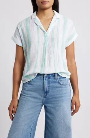 BEACHLUNCHLOUNGE Arin Stripe Cotton Shirt - Foliage