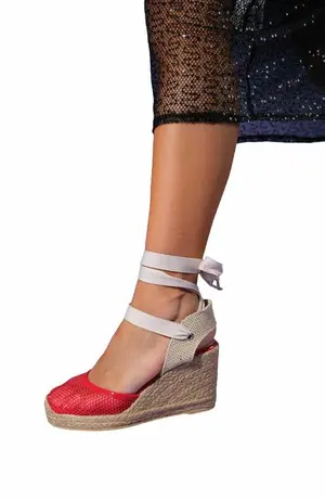 FOREVER & ALWAYS SHOES Lions Mesh Leather Wedge Espadrilles By - Red Leather