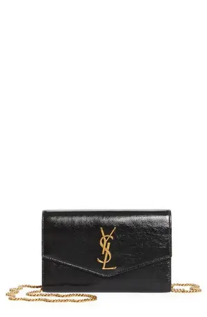 Saint Laurent Uptown Leather Wallet On A Chain Noir
