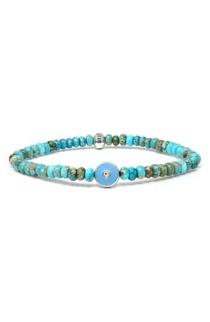 Anzie Jac + Jo Icon Turquoise Jasper Evil Eye Stretch Bracelet - Turquoise/ Aqua