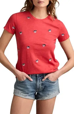 Lucky Brand Heart Flag Embroidered Cotton T-shirt