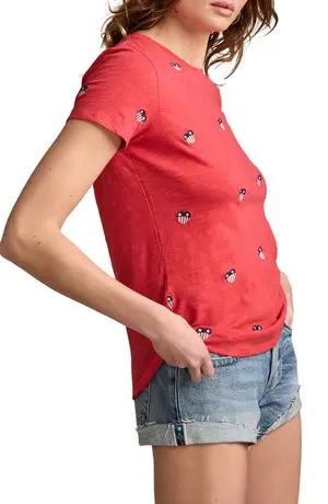 Lucky Brand Heart Flag Embroidered Cotton T-shirt