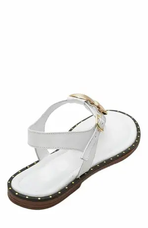 FOREVER & ALWAYS SHOES Giulia Leather Flat Sandal - White Leather