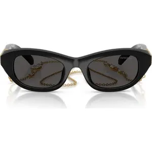 SWAROVSKI 50mm Pillow Sunglasses With Chain - Black/dark Grey