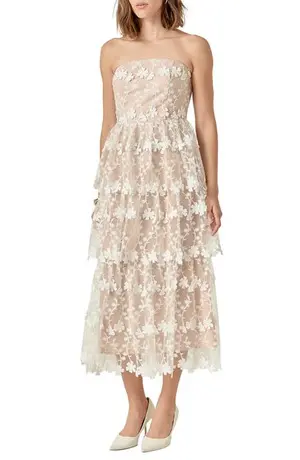 Endless Rose Floral Appliqué Strapless Dress