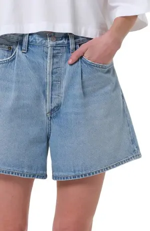 AGOLDE Rhoda Pleated Denim Shorts - Raft