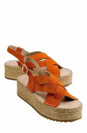 FOREVER & ALWAYS SHOES Lontano Suede Leather Platform Sandal - Orange Suede Leather